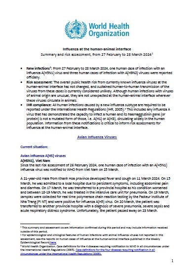 Influenza at the human-animal interface summary and assessment, 28 ...